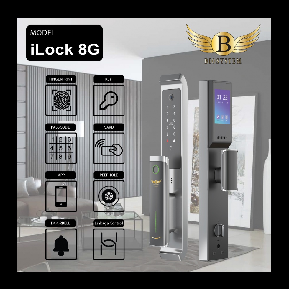 Biosystem iLock 8G Intelligent Digital Smart Door Lock Fingerprint / Password / Card / Emergency ...