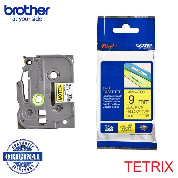 Brother Original TZe-621 9mm Black on Yellow Genuine Laminated Tape ...