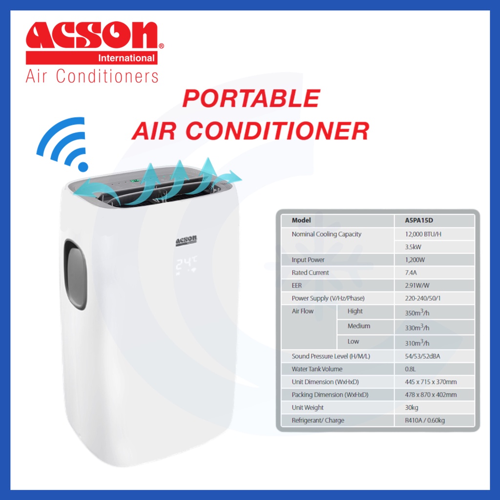Portable Aircond WIFI Acson 1.5HP Moveo Air Conditioner A5PA15C A5PA15D ...