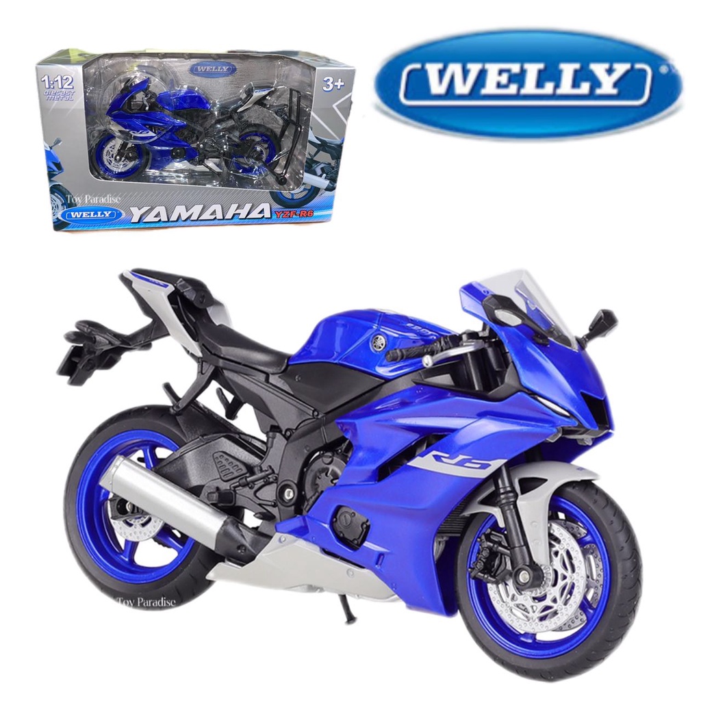 Original Welly Yamaha YZF-R6 Motorcycle Scale 1:12 Die-Cast Metal With ...