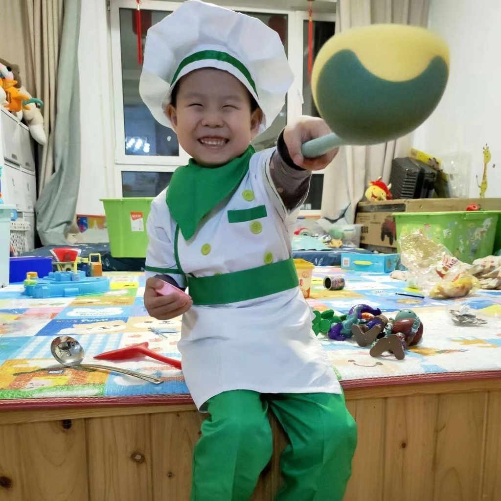 5Pcs Kids Chef Uniform Set Food Service Children Kitchen Costumes Short ...