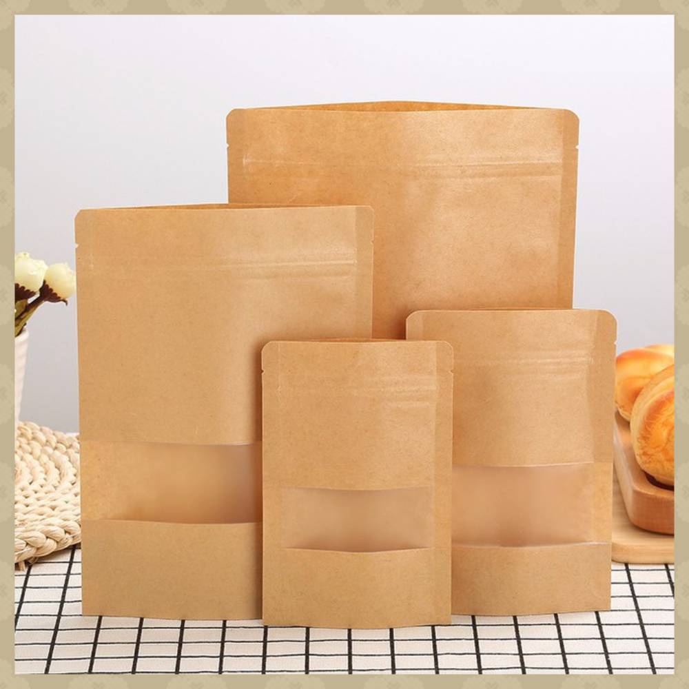 (50pcs) Kraft Zip Window Goodies Bag Paper Packing Beg Plastik Makanan ...