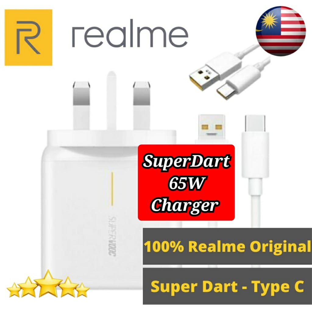 Realme 65W SuperDart VOOC Fast Charger UK Plug with Free Type C Fast ...