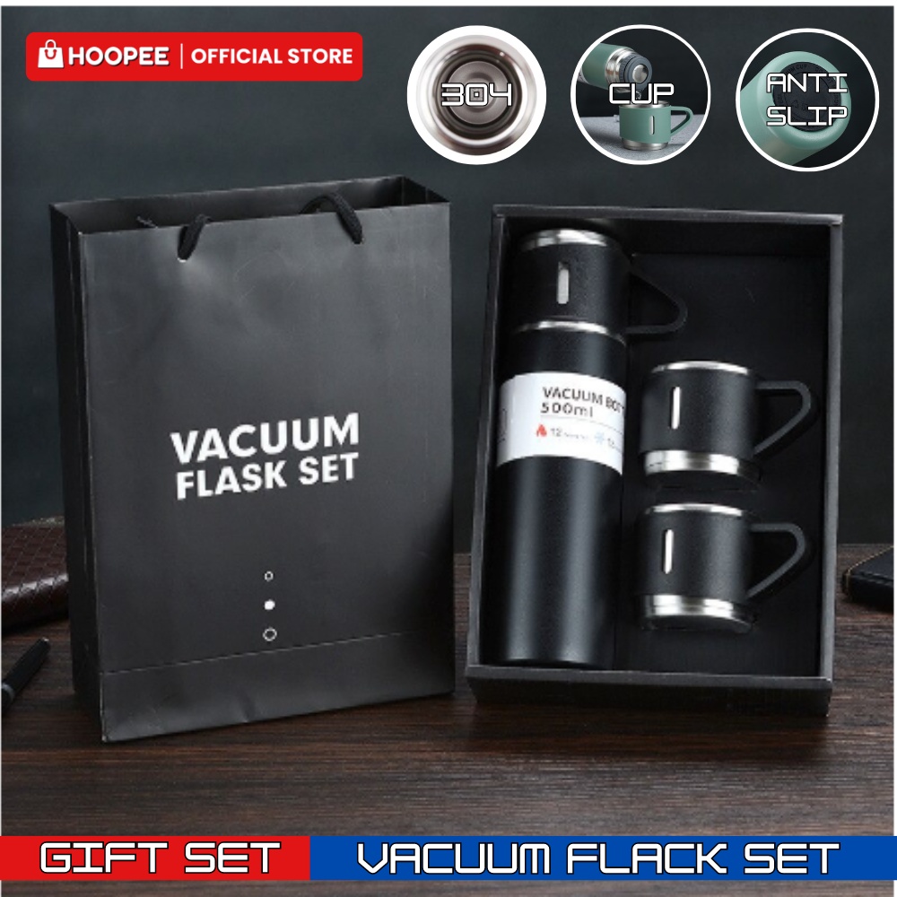 [ GIFT SET ] Vacuum Flask With Cup Set 500ml 304 Stainless Steel Thermos Flask Business Gift ...