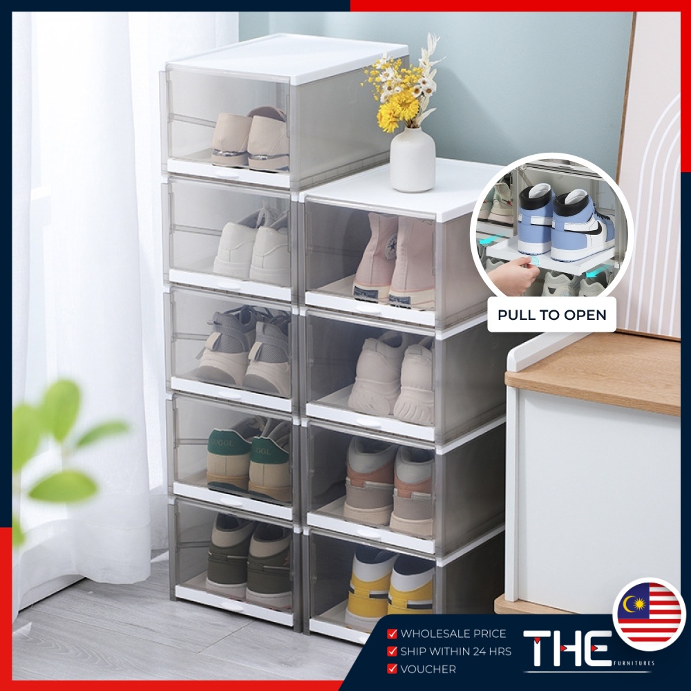 THE 2/3 Layers Shoes Storage Box Stackable Shoes Storage Rack Dustproof ...