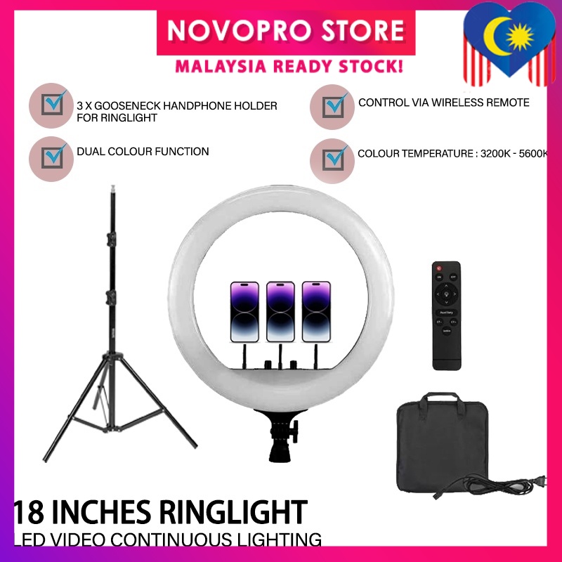 18 inch LED Ring light with Wireless Control 3 Handphone Holder for ...