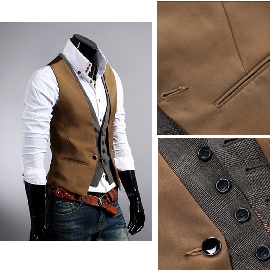 Fake Two Pieces Men's Slim Vest Men's Fashion Plaid Business Vest ...