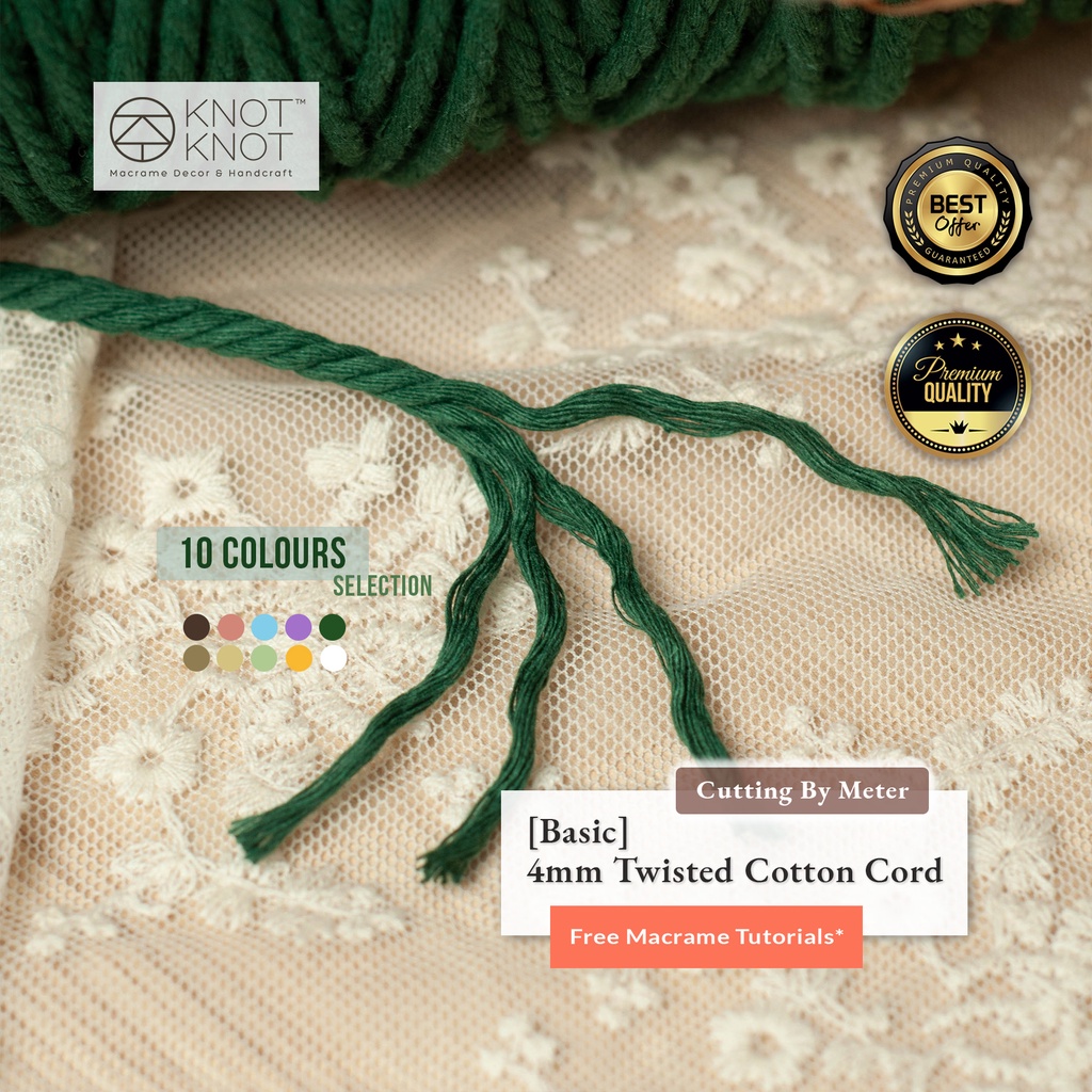 *5 meters pack*[Basic] Macrame 4mm Twisted Cotton Cord DIY Handcraft ...