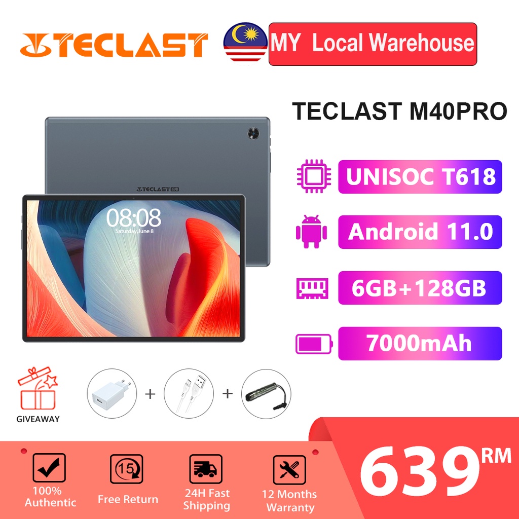 【Ready Stock】Teclast M40Pro Android 11 4G Phone Call Tablet PC (1920x1200 Octa Core/10.1"/GPS ...