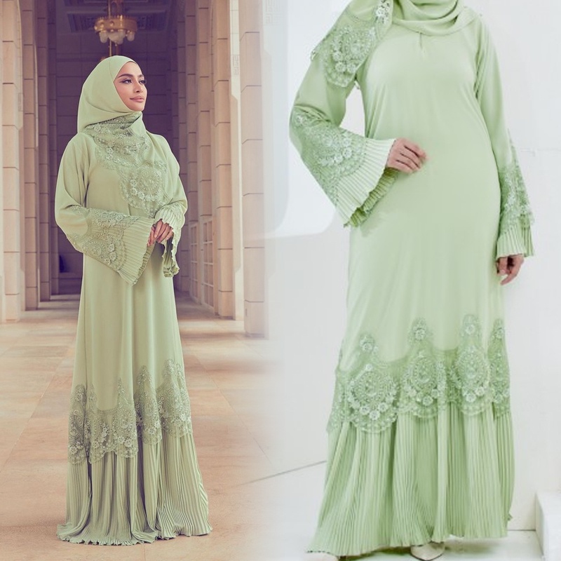 Sulam pleated abaya jubah women maternity dress long sleeve plus size ...
