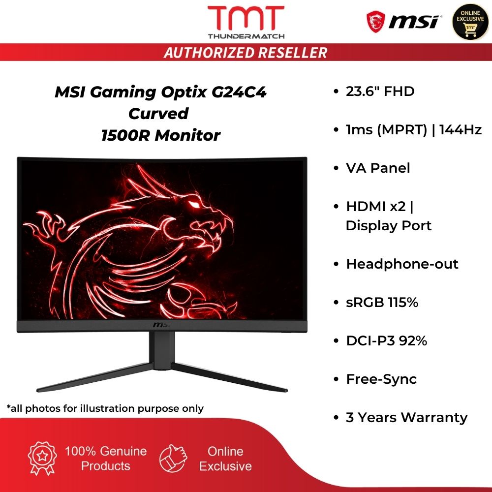 MSI Gaming Optix G24C4 23.6" Curved Monitor | 1500R / 1ms / 144Hz / FHD ...