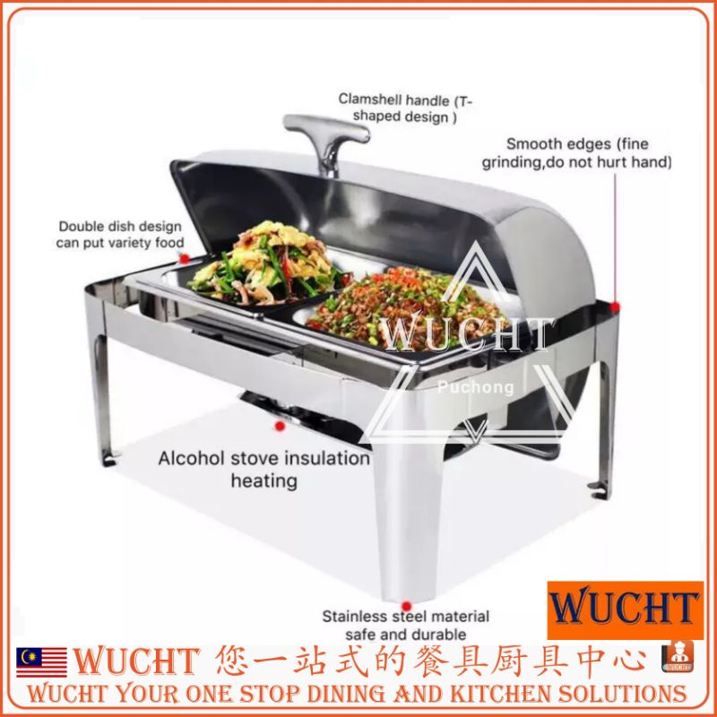 【WUCHT】 Deluxe Buffet Full Size Roll Top Chafer / Roll Top Chafing Dish ...