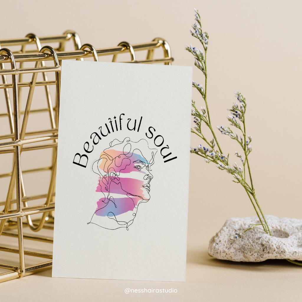 Pastel Aesthetic Beautiful Soul Man Line Drawing Illustration Card for ...