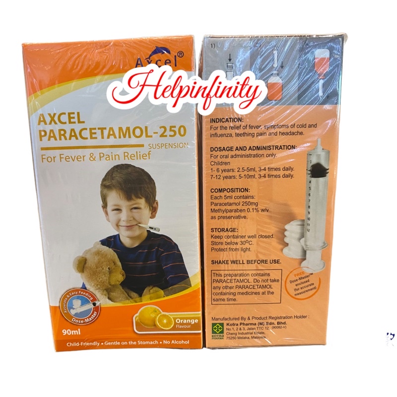 Axcel Paracetamol 250mg/5ml Suspension 2 x 90ml / 90ml For Fever & Pain ...