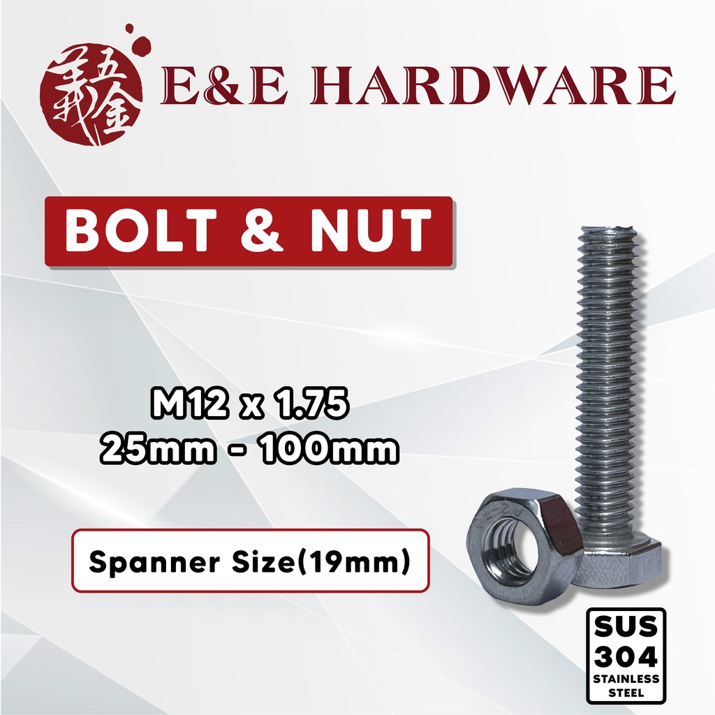 STAINLESS STEEL (M12) BOLT AND NUT/SCREW AND NUT/SKRU/BOLT/NUT ...