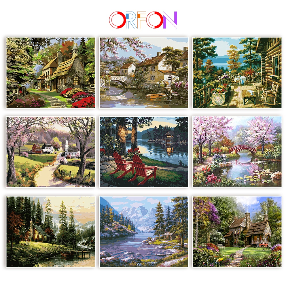 【ORFON】Paint by numbers 40*50cm DIY frame manual coloring small town landscape decompression ...
