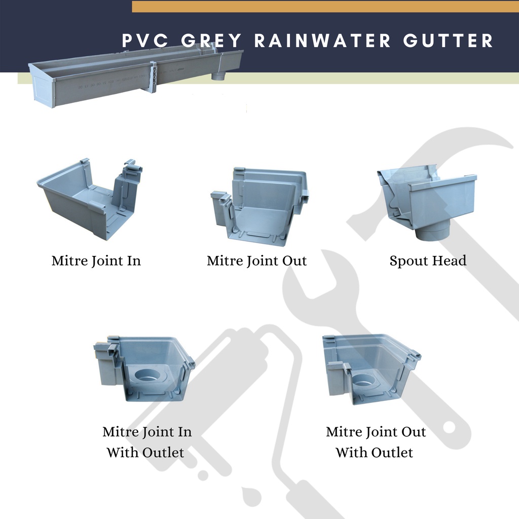 PVC Rain Gutter Fittings | Pipe Salur Air | Mitre Joint, Spout Head, Joiner, End Stopper, End ...