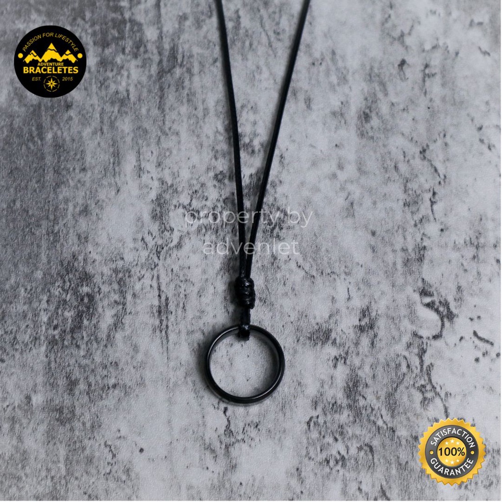 Black Rope Necklace Men Women Pendulum Pendant Ring Titanium Stainless ...