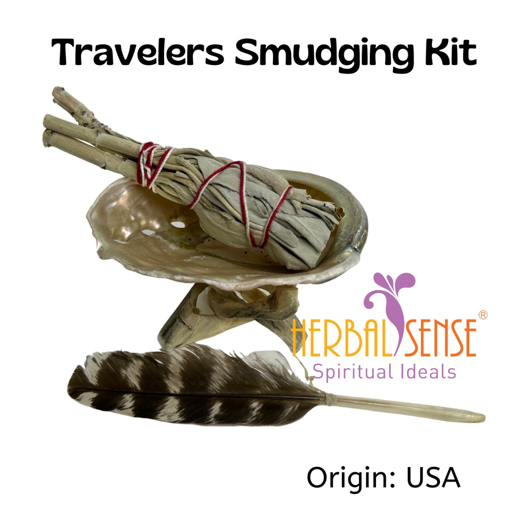 White Sage Smudging Kit - Abalone Shell, Sage, Tripod, Feather. ( Mini ...