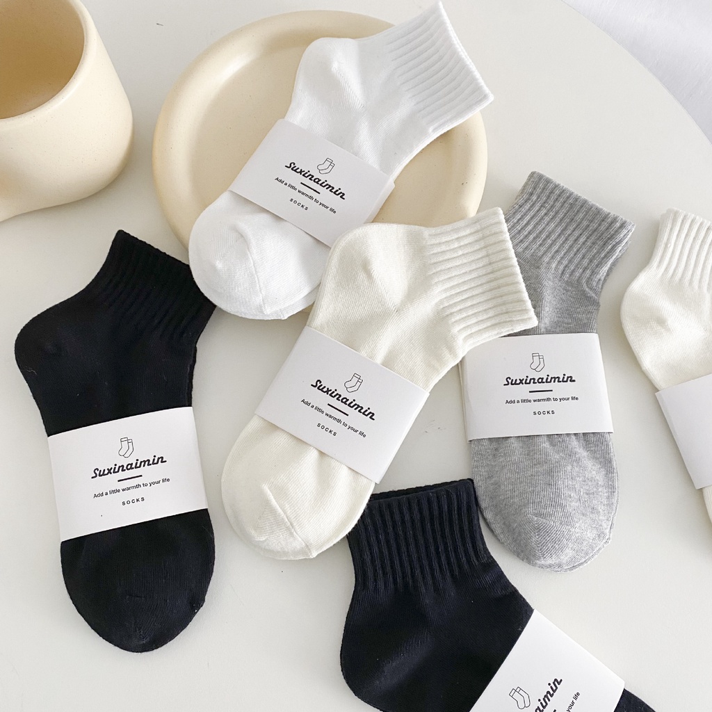Men's and women's common medium socks black and white socks cotton ...