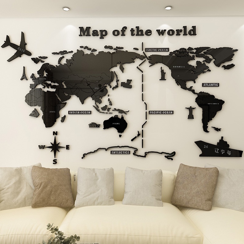 【DAORUI】World map Acrylic wall sticker 3d three-dimensional office ...