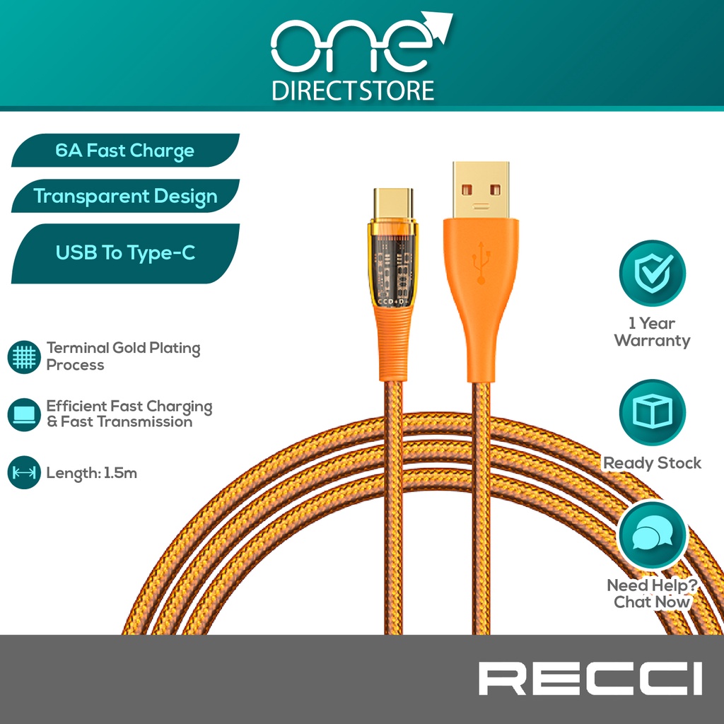 Recci Rtc P19c 6a Usb To Type C Fast Charging Cable Shopee Malaysia