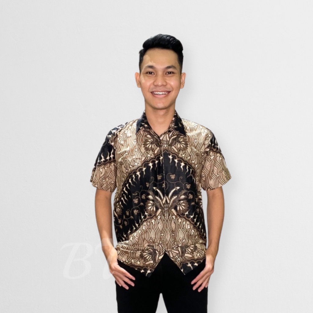 KEMEJA HITAM Batik TRUSMI Men's Batik Work Shirt Short Sleeve Sagara ...
