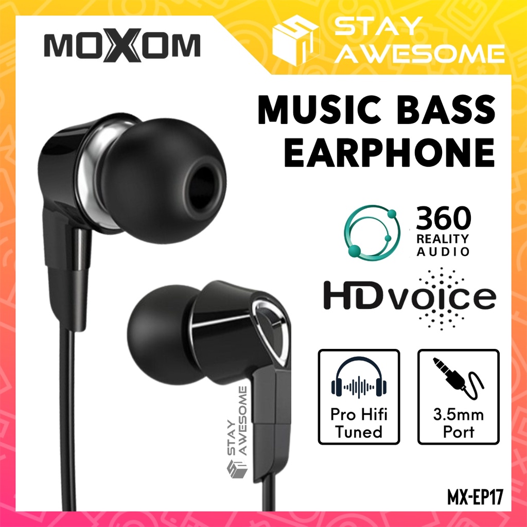 MOXOM Earphone 3.5 mm Earphones Black In Ear Earphone With Mic Wired ...