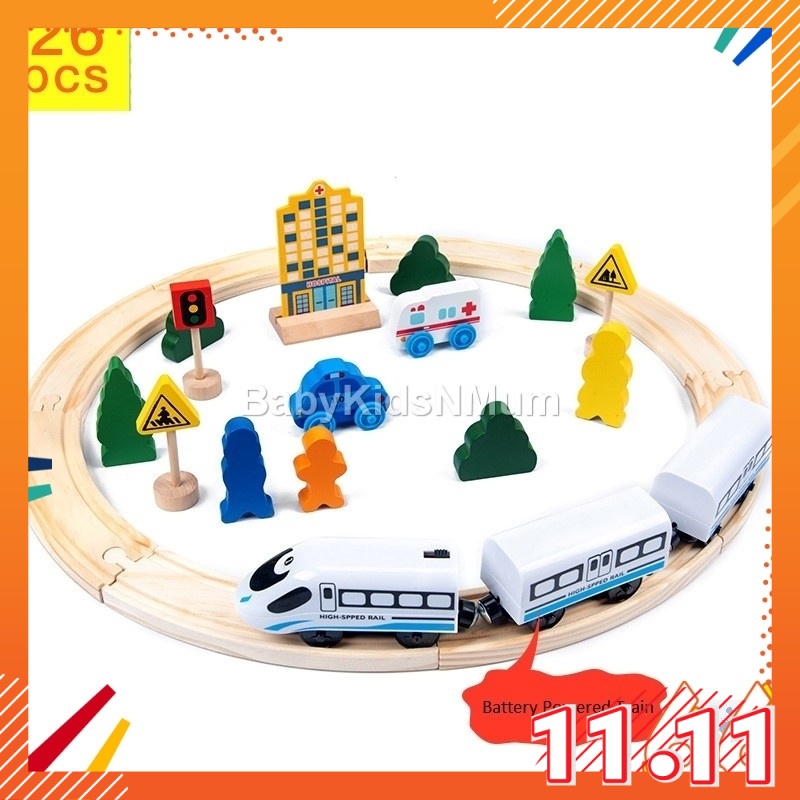 Wooden Ramp Tracks Battery Powered Train Magnetic Connection Toy Set ...