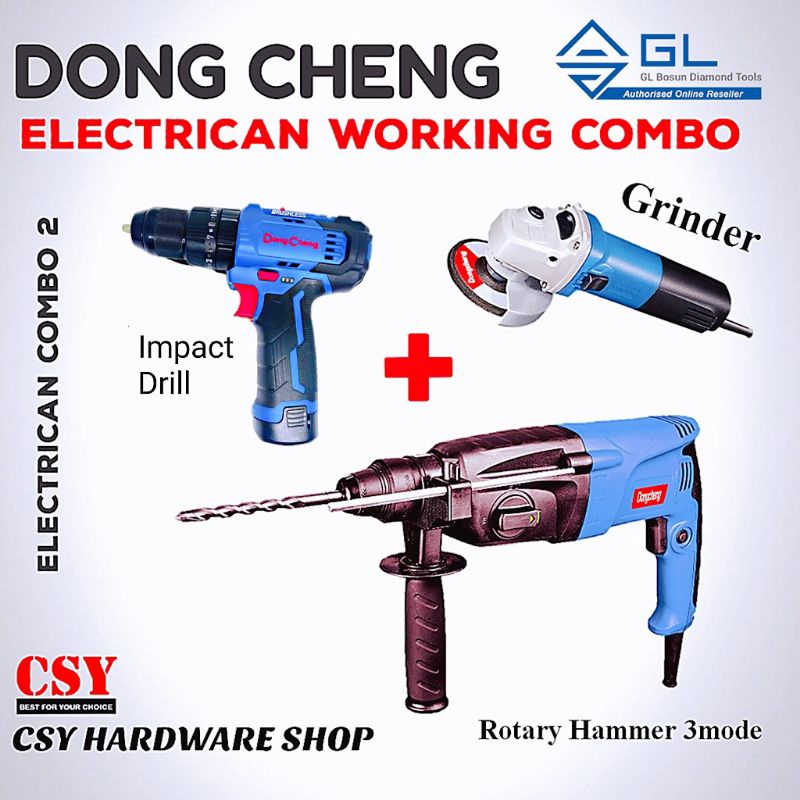 DONG CHENG ELECTRICAN COMBO SET 2 (CORDLESS Impact DRILL + GRINDER ...