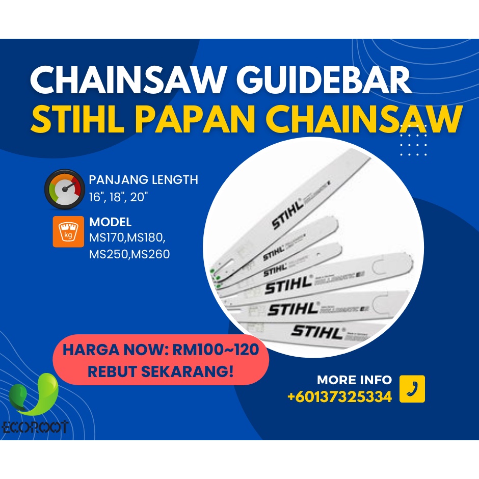 ECOROOT: 100%Original STIHL MS170 MS180 MS250 MS260 GUIDE BAR PAPAN CHAINSAW 16"/18"/20 ...