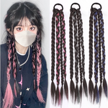 Qipin Stylish Y2k Wig 45cm Colorful Dyed Braids Ponytail Lantern Wig ...
