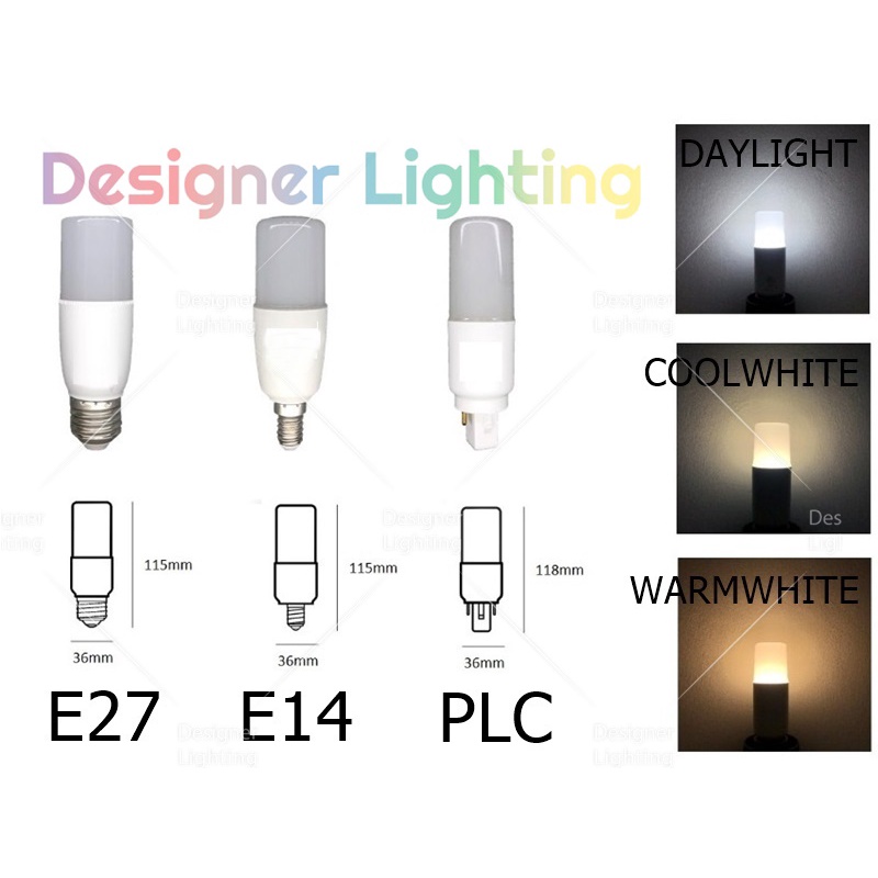 Designer Lighting [E27/PLC/E14] 10w Led Stick Bulb Mentol LED Daylight ...