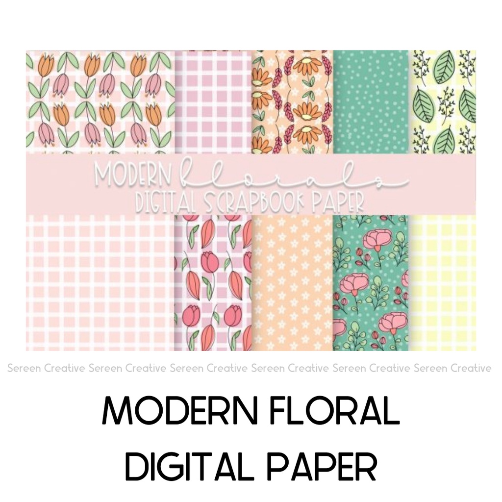DP09 Modern Floral Digital Paper (Scrapbooking, Background, Pattern ...