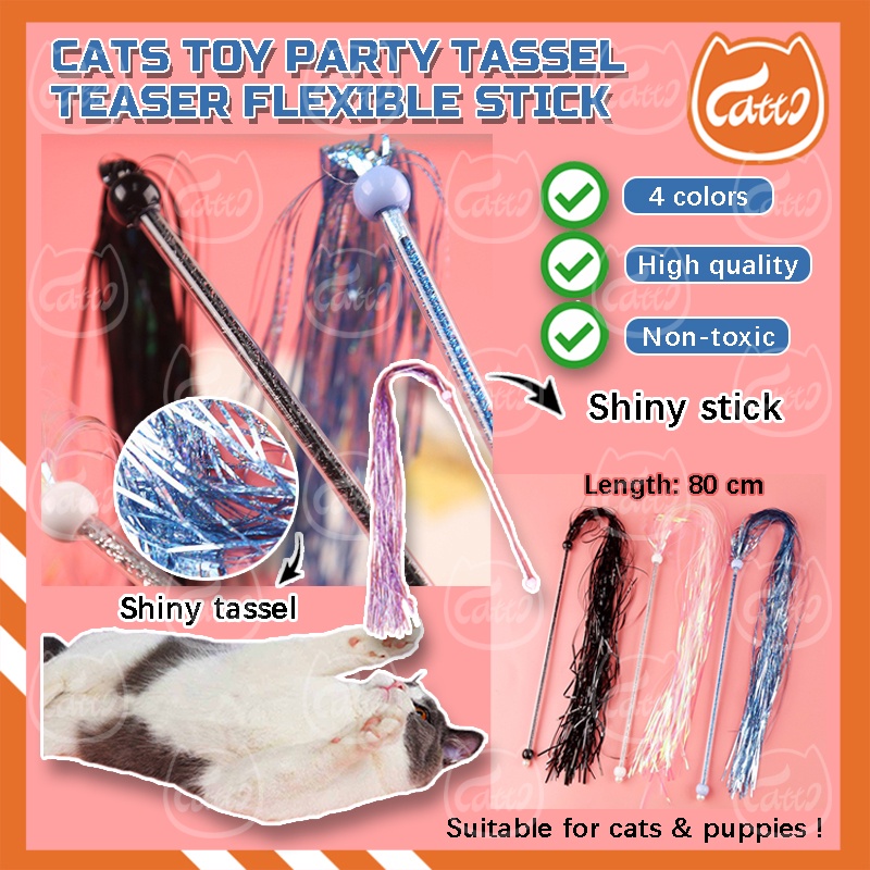 CATTO Party Tassel Cat Teaser Flexible Stick Pet Cat Toy Teaser Mainan ...