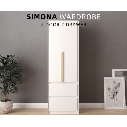 Simona Series 2FT 2 Door Wardrobe with Drawer Almari Baju Almari ...