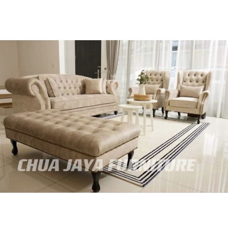 *HIGH PREMIUM*CHESTERFIELD SOFA WING CHAIRS +3 SEATER+STOOL | Shopee ...