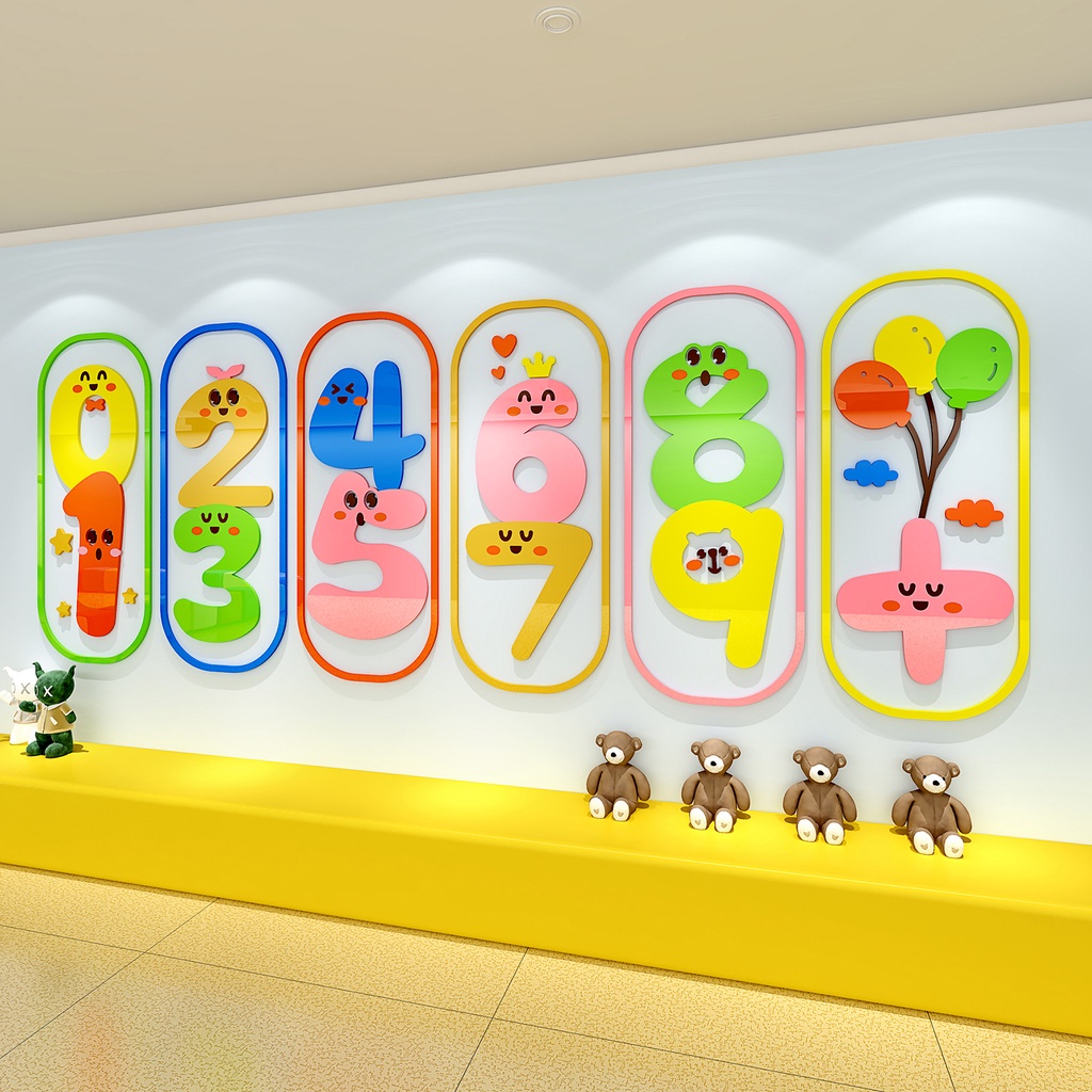 Cartoon digital wall sticker 3D acrylic children's bedroom preschool ...