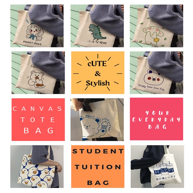 Cute Canvas Tote Bag Tuition Bag Shopper Bag High Quality Student Bag ...