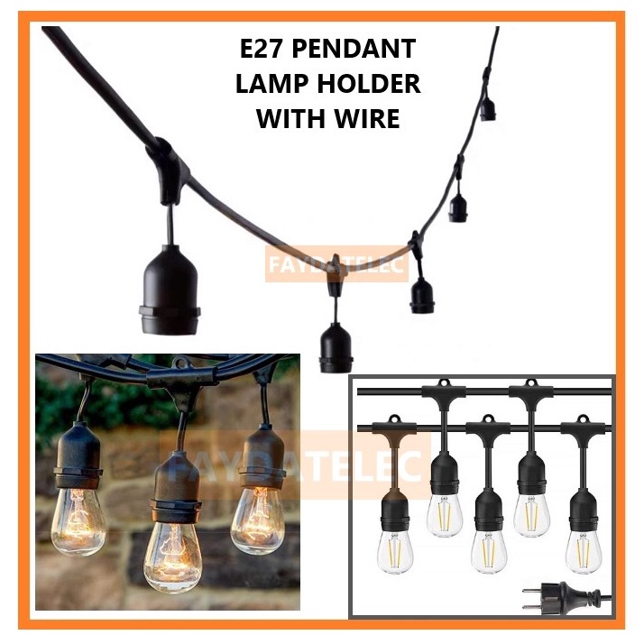 E27 STRING LIGHT PENDANT LAMP HOLDER WITH WIRE (10METER ) NO BULBS ...