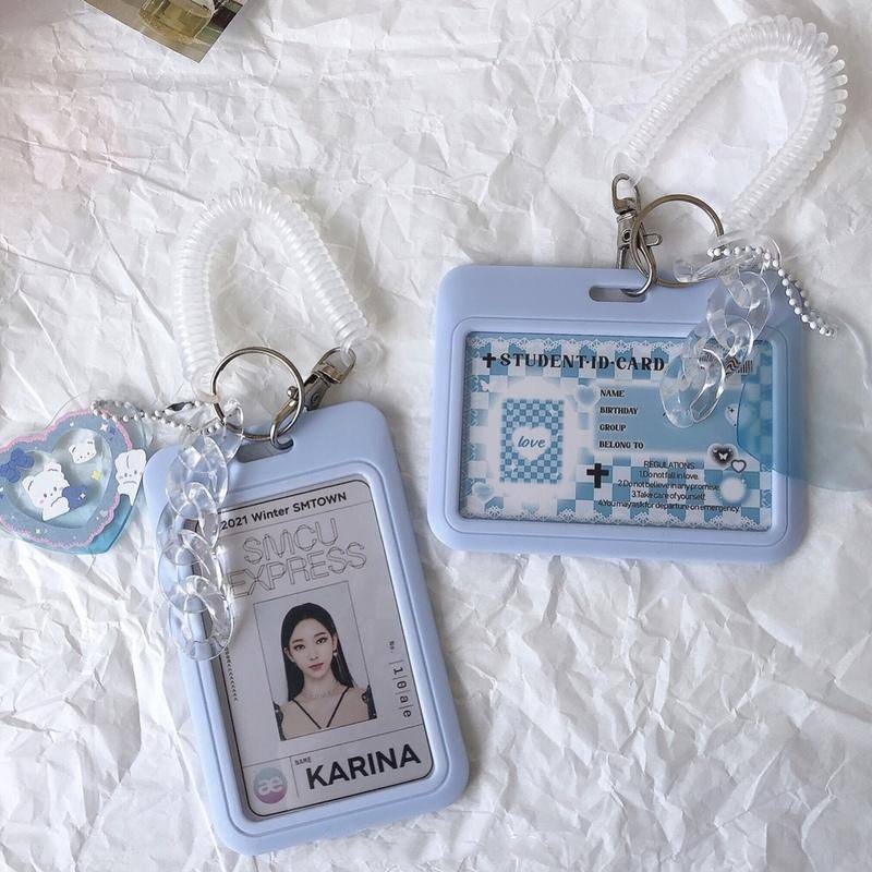 Baby blue name tag card holder key chain integrated horizontal vertical ...