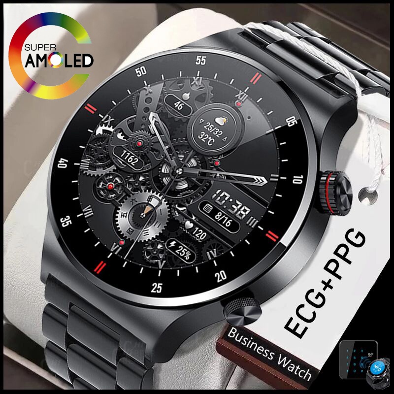 2022 new AMOLED smart watch men Bluetooth call NFC jam tangan stainless ...