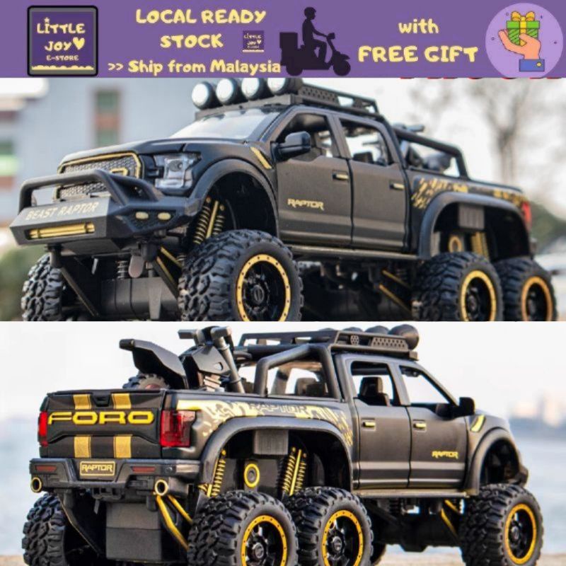 🇲🇾LJS1 Ford Raptor 6x6 Pickup Monster Beast Redbull 1:28 Diecast Scale ...