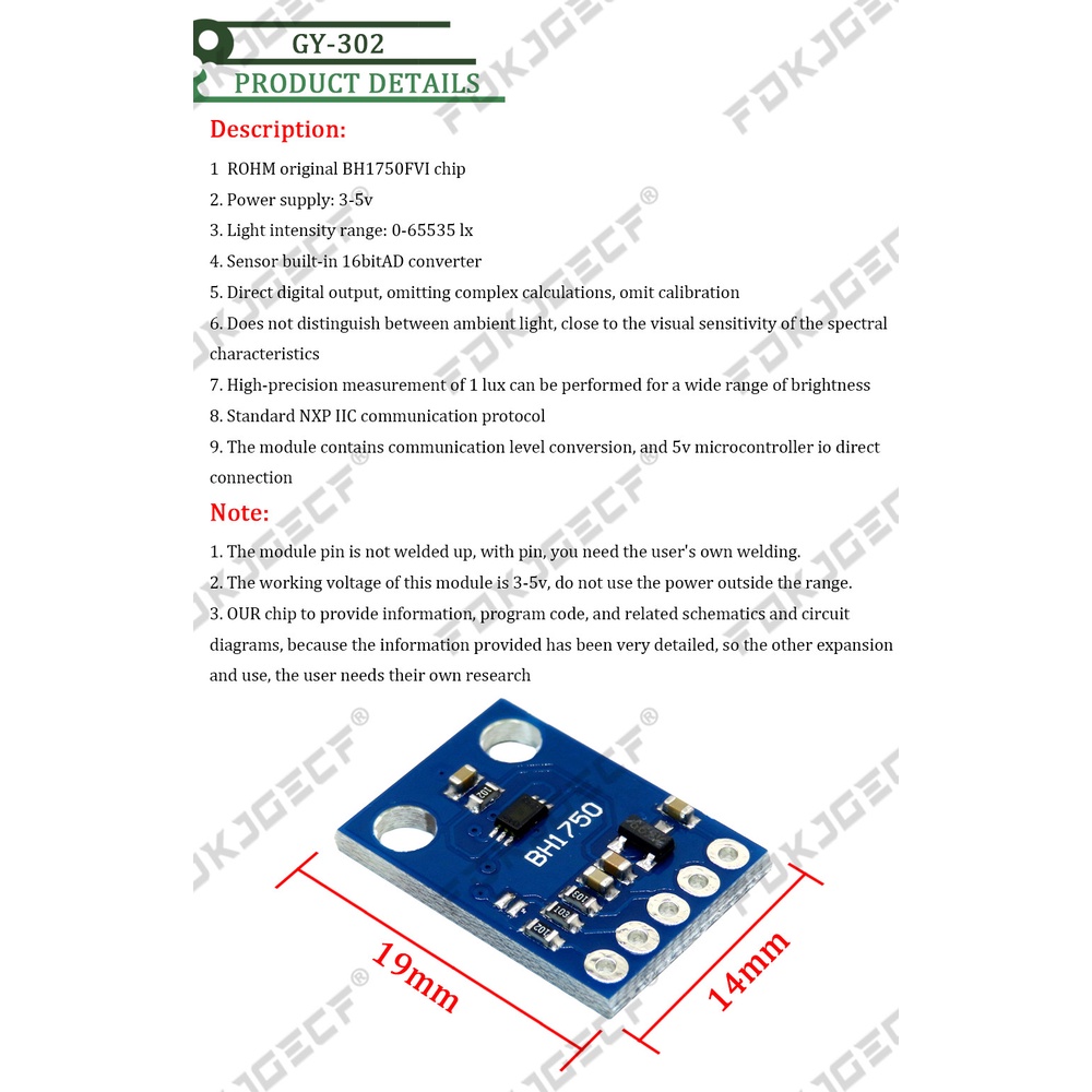 GY-302 GY-30 BH1750 BH1750FVI The digital optical intensity ...