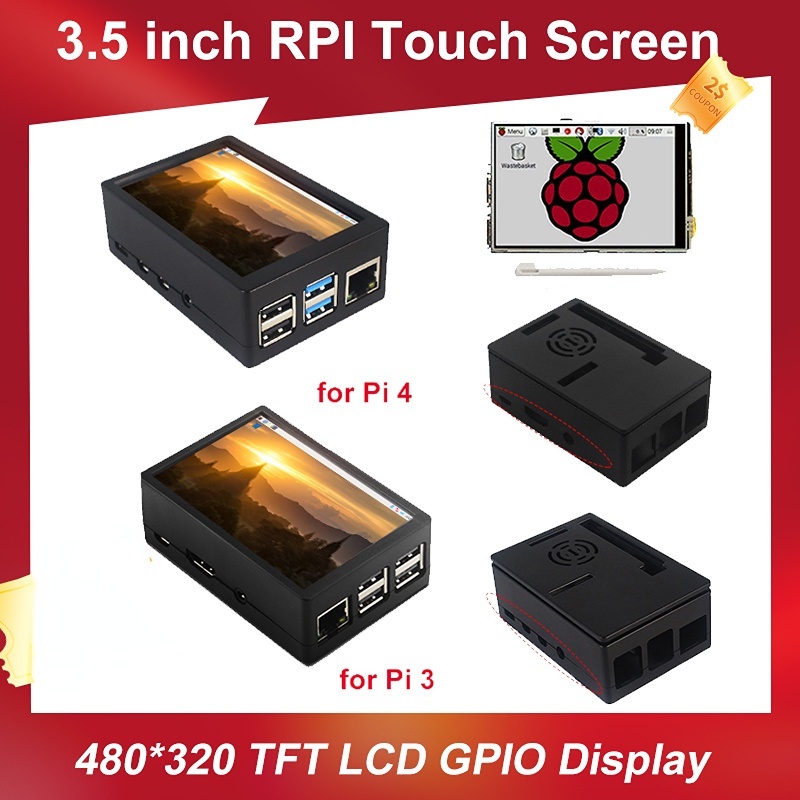 3.5 inch Raspberry Pi 3 Touch Screen TFT LCD 480*320 GPIO Display Monitor ABS Case Cooling Fan ...