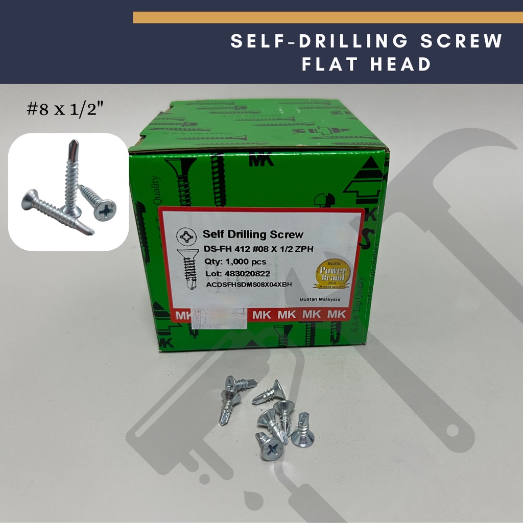 Flat Head [Box] MK Self Drilling Screw | Metal Screw | Skru Besi Kepala ...