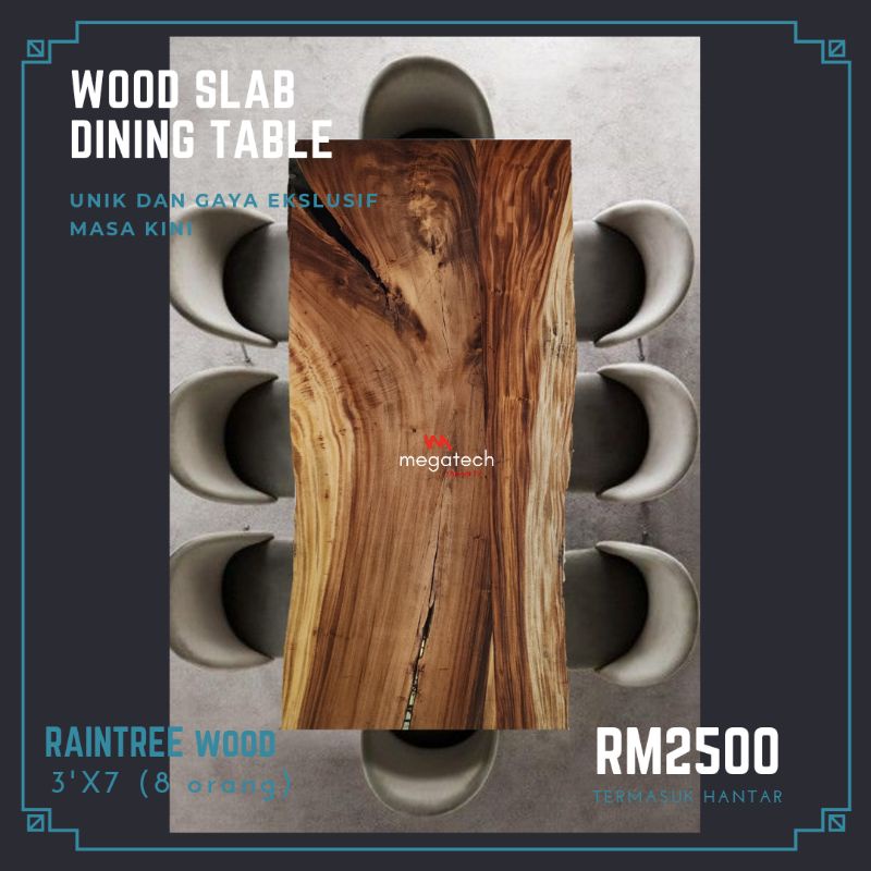 Meja makan kayu balak / dining table wood slab | Shopee Malaysia