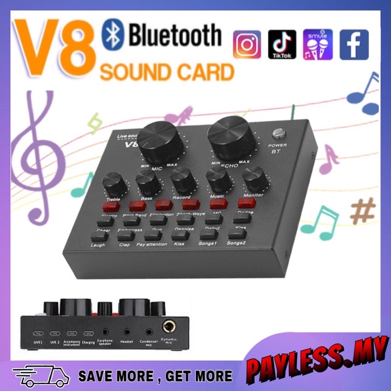 V8+ Voice Chat Singing Live Broadcast Sound Card USB Headset Microphone ...