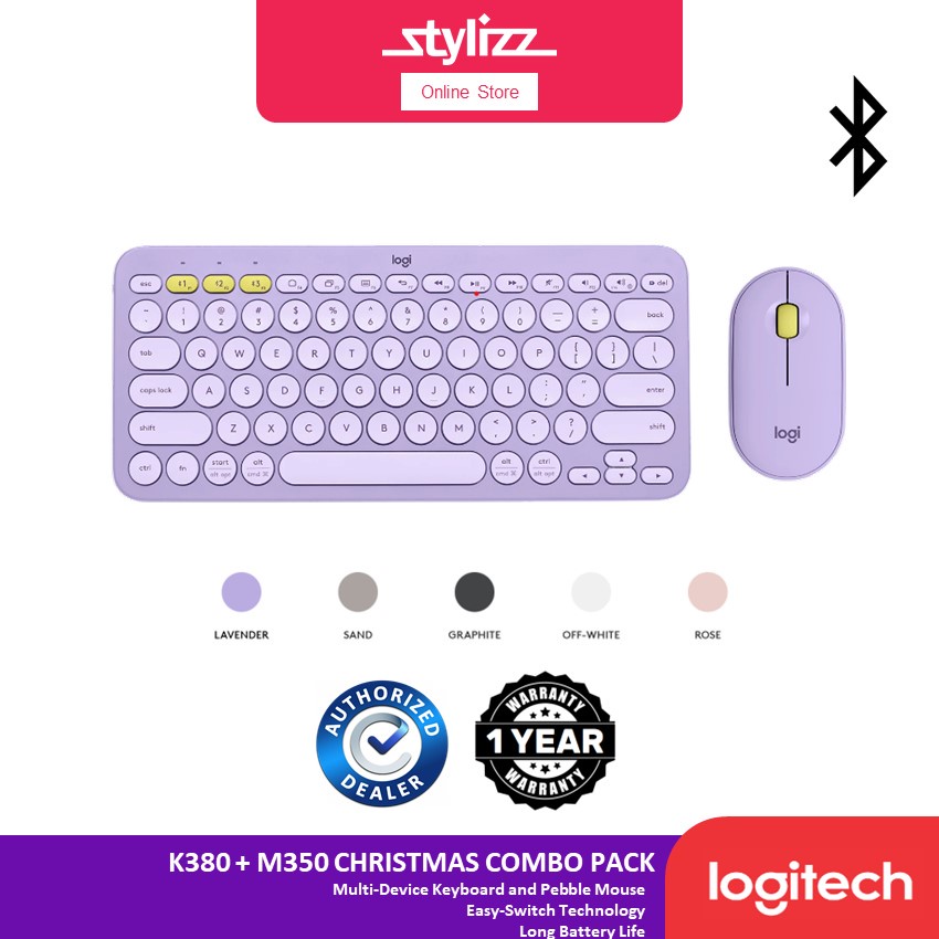 Logitech K380 Multi Device Keyboard M350 Pebble Mouse Wireless Combo Christmas Pack Modern