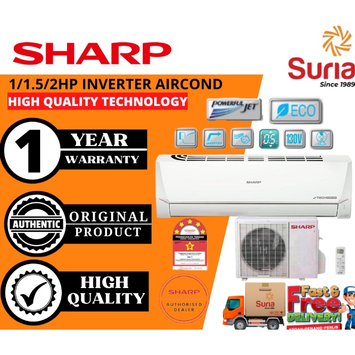 (Free Delivery)Sharp 1.0HP/1.5HP/2HP R32 J-Tech Inverter Air Conditioner AirCond AHX10BED ...